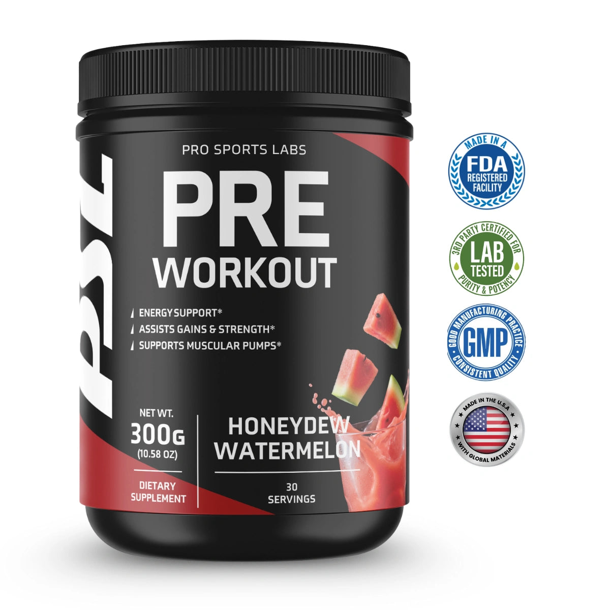 Pre-Workout Watermelon – Supports Energy & Focus – Pro Sports Labs