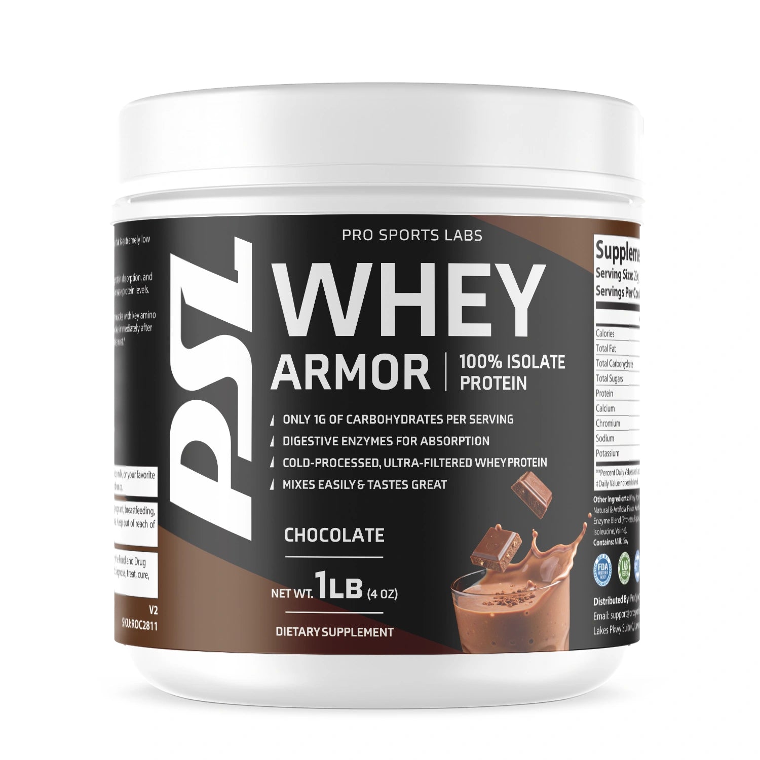 Whey Armor 100% Isolate Protein - Chocolate Flavor – Pro Sports Labs